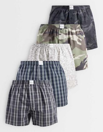 Hollister 5er-Pack gewebte Boxershorts mit Karomuster und Military-Muster-Multi