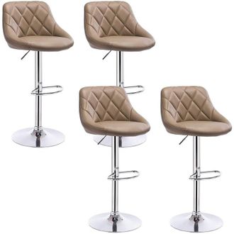 Woltu Woltu - lot de 4 Tabouret de bar avec repose-pieds, hauteur r&eacute;glable, en similicuir, si&egrave;ge bien rembourr&eacute;, Kaki