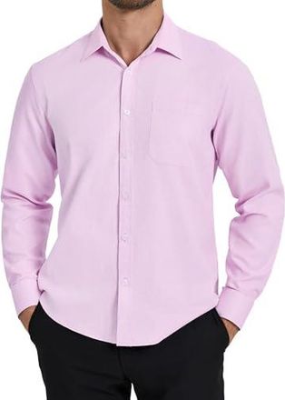 Hisdern Chemises Homme Manches Longues Chemise Décontractée Homme Boutonnées Chemises Formelles Business Chemise Regular Fit Casual Shirt Rose 6XL