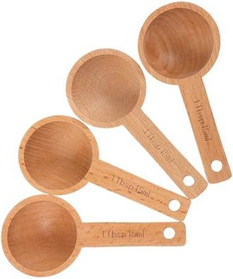 Cabilock 4 Pi&egrave;ces Cuillere Bois Cuill&egrave;re &agrave; Mesurer 15 ml en Bois de H&ecirc;tre - Cuill&egrave;re &agrave; Soupe pour &Eacute;pices, Sel de Bain et Grains - Ustensile de Cuisine Pr&eacute;cise