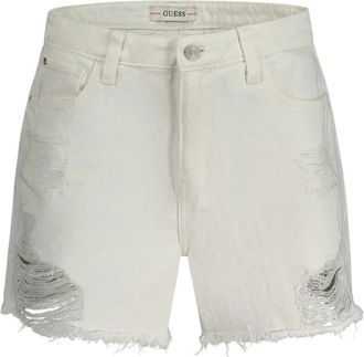 Guess Femme, Shorts, Blanc, Taille: W28 Shorts en Denim Blanc avec Effet Us&eacute;