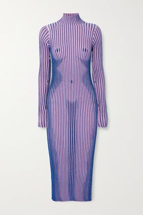 Jean Paul Gaultier Midikleid Aus Einer Gerippten Metallic-merinowollmischung - Pink
