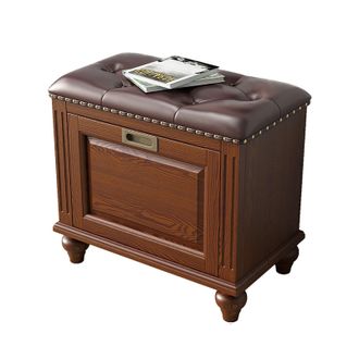 Generic Schuhaufbewahrungsbank Aus Massivholz Mit Kissen, Eingangsbank Mit Klappschublade, Mid-Century Modern Massivholz(Walnut,52x30x50cm(20x12x20inch))