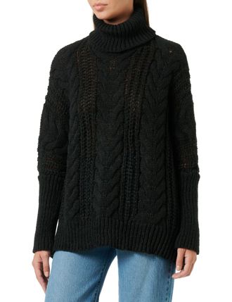 Faina Womens Damen Hoher Hals ausgehöhlt Fried Dough Twists Design Strickwaren SCHWARZ Größe M/L Pullover Sweater, Medium