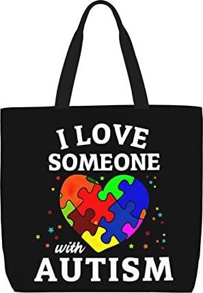 Generic Sac De Courses JAime Les Personnes Autistes Sac Tissu De Grande Capacit&eacute; Avec Poign&eacute;es Sacs En Toile Pour Femmes, Pour Filles, &Eacute;cole, Burea, Tous Les 