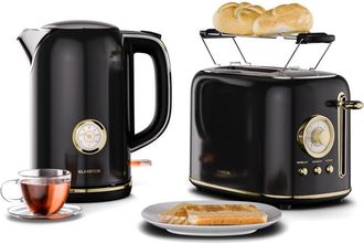 Klarstein Klarstein Victoria Toaster Wasserkocher Set, Retro Design, 2 Scheiben Toaster mit 7 Br&auml;unungsstufen & Br&ouml;tchenaufsatz, 1,7L Wasserkocher mit