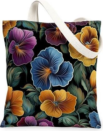 Generic Sac fourre-tout en toile de pens&eacute;e printani&egrave;re pour le shopping, 33 x 38 cm, motif floral r&eacute;tro vintage r&eacute;utilisable, sac d&eacute;picerie pour femme, esth&eacute;t