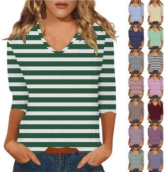 Generic T-shirt d&eacute;contract&eacute; &agrave; col en V et manches 3/4 pour femme, doux et l&eacute;ger pour un usage quotidien, le travail, le bureau, t-shirt basique essentiel avec