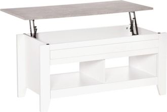 HOMCOM Homcom - Table basse rectangulaire plateau relevable 2 niches et coffre panneaux particules blanc aspect marbre