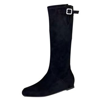 Generic Bottes hautes d&eacute;contract&eacute;es en faux daim pour femme - &Eacute;l&eacute;gantes - Couleur unie - Boucle classique - &Eacute;l&eacute;gantes - &Agrave; enfiler - Pour lext&eacute;rieur et le quot