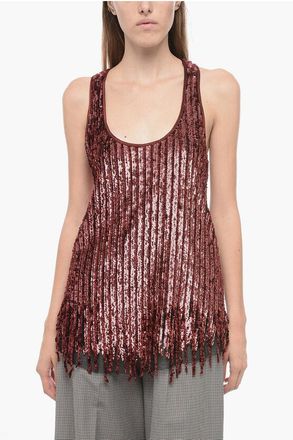 Etro Sequined and Chenille Thank Top with Fringed Hem size S