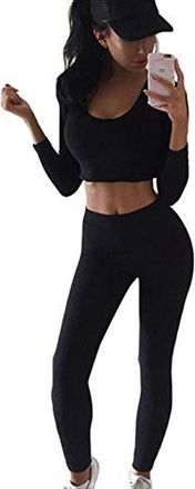 TOMWELL Femme 2 Pièce Casual Ensemble de Sportswear Survêtement Yoga Set Manches Longues Sweatshirt + Pantalons Sport Longue Fitness Jogging Décontracté A Noi