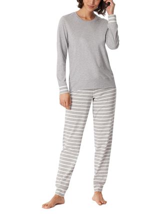 Schiesser Damen Schlafanzug lang mit B&uuml;ndchen Baumwolle - Nightwear