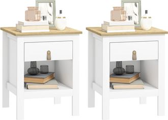 HOMCOM Nachttisch, 2 Stück, Nachttisch mit Schublade und offenem Fach, moderner Stil für Schlafzimmer, Wohnzimmer, 45 x 40 x 55 cm, Weiß