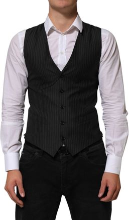 Dolce & Gabbana Black Wool Men Dress Formal Waistcoat Vest Se+wo