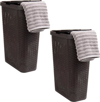 Mind Reader Basket Collection W&auml;schekorb, schmal, 40 Liter Fassungsverm&ouml;gen, ausgeschnittene Griffe, angen&auml;hter Scharnierdeckel, bel&uuml;ftet, 2 St&uuml;ck, Braun