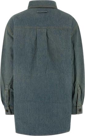 Jean Paul Gaultier Womens Printed Denim Shirt Indigobeige Exterior: Cotton Camicie