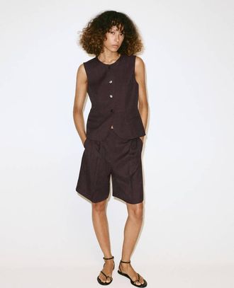 Mango Gerade Bermudashorts mit mittlerer Bundh&ouml;he schokolade - Damen - 34 - MANGO