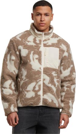 Urban Classics Herren Übergangsjacke Pattern Teddy Trackjacket, Oversized Fleece-Jacke mit Brusttasche, kuschelige Teddyfell-Jacke, Größen S - 5XL
