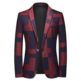 Generic Veste de costume &agrave; fleurs pour homme - Pour f&ecirc;te, d&icirc;ner, smoking - Coupe ajust&eacute;e - 1 bouton - Style d&eacute;contract&eacute; - Pour le sport et les affaires, Rouge