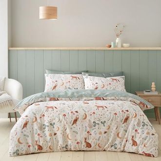 Catherine Lansfield Enchanted Twilight Animals Wende-Bettwäsche-Set für Doppelbett mit Kissenbezügen, Natur