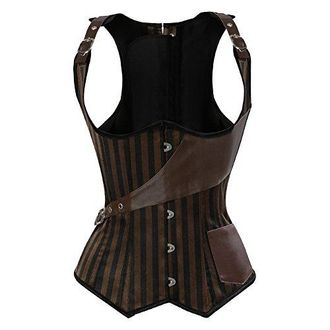 Grebrafan Steampunk Corset Serre Taille Rayé avec Bretelle EU(46-48) 5XL