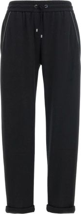 Brunello Cucinelli Femme, Pantalons, Noir, Taille: 42 FR Joggers en m&eacute;lange de coton et soie