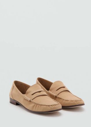 Mango Mocassins d&eacute;coupe cuir nubuck beige - Femme - 36 - MANGO