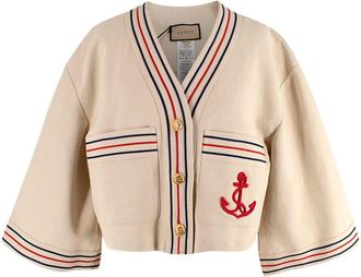 Gucci Beige Anchor Embroidered Cropped Jacket Size M