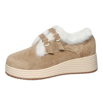 Generic Espadrilles compens&eacute;es doubl&eacute;es en fausse fourrure pour femme avec boucle et bout rond - Confortables - Chaudes - Chaudes - Pour lhiver, kaki, 40.5 EU