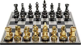 Kare Design Design Deko Objekt Chess, Nickel/Gold, XL, Schachbrett, Schachfiguren, Schachspiel, 60x60 cm (L/B)