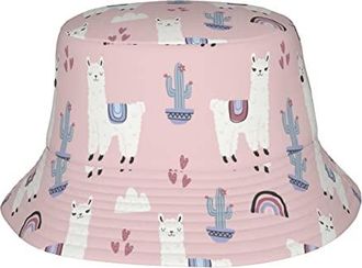 Generic Funky Seau Chapeau Lama-alpaga Mignon avec Cactus Chapeaux de Visière Imprimé Beach Sun Hat pour Outdoor Randonnée Voyage