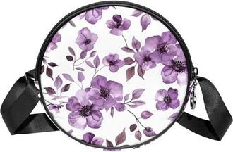 Generic Circle Sac &agrave; bandouli&egrave;re pour femme, petit sac &agrave; bandouli&egrave;re violet floral avec fermeture &eacute;clair, bretelles r&eacute;glables, sac &agrave; main rond d&eacute;contract&eacute; pou