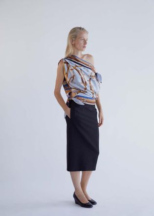 Mango Bedruckte Bluse mit Knotenmuster himmelblau - Damen - S - MANGO
