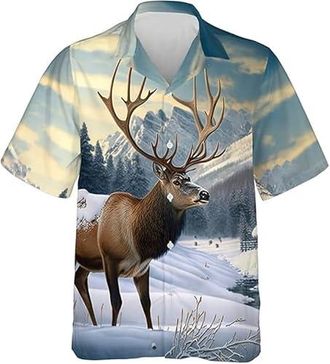 Keephen kewing Chasse au Cerf Impression 3D Chemise &agrave; Boutons pour Femmes Hommes Nouveaut&eacute; Chemises Hawaiiennes Manches Courtes Plage Chemise Aloha