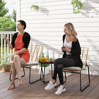 STILVORA Salon de Jardin avec 2 Chaises Empilables et 1 Table Ronde, pour 2 personnes et Balcon, Rotin, Beige