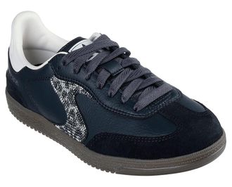 Skechers Sneaker SKECHERS HOTSHOT-SHIMMERING SPOTS, Damen, Gr. 39, schwarz-wei&szlig; (schwarz, wei&szlig;), Lederimitat, Veloursleder, Schuhe Sneaker, Retro Sneaker, Schn
