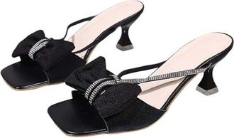 Generic Sandales dété élégantes pour femme - Talons hauts avec noeud - Paillettes - Strass - Escarpins - Sandales à talon entonnoir - Sandales dété bohème - A