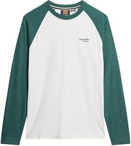 Superdry Essential Baseball LS Top T-Shirt, Gris/Vert (Glacier Grey Marl/Buck Green Marl), XL Homme
