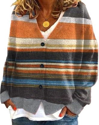 Onsoyours Gilets en Tricot Imprim&eacute; Femme Veste Courte Casual Cardigan Coupe Ample &Agrave; Manches Longues Gilet Chaud avec Boutons Sweater Manteau Outwear Haut Top Ch