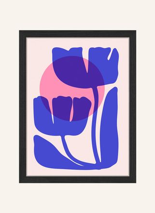 Liv Corday Wandbild Blaue Blumenillustration Mit Rahmen schwarz