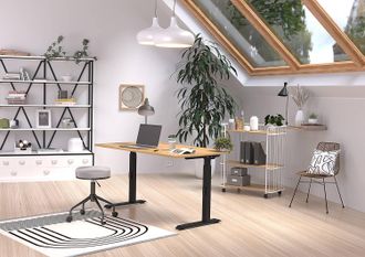 Germania home24 H&ouml;henverstellbarer Schreibtisch Downey 140cm Braun/Eiche Dekor/Schwarz