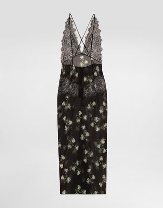 Dolce & Gabbana Violets-print Dress With Lace Insert - Frau Kleider Multicolor 36