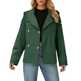 Generic Trench court grande taille, veste &agrave; double boutonnage avec col montant, v&ecirc;tements de travail d&eacute;contract&eacute;s, l&eacute;ger, Vert fonc&eacute;., XXL