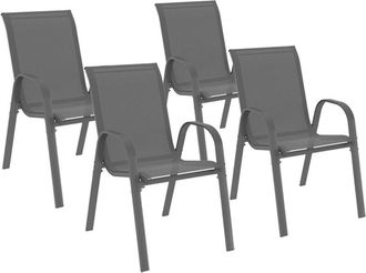 IDMarket Idmarket - Lot de 4 chaises de jardin lyma m&eacute;tal et textil&egrave;ne empilables gris anthracite