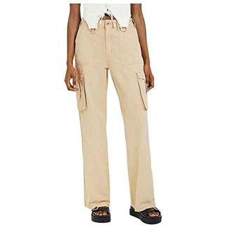 Generic Pantalon cargo décontracté pour femme - En coton sergé - Multi-poches - Léger - Ripstop - Tactique - Randonnée - Camping - Jogging, beige, XXXXL