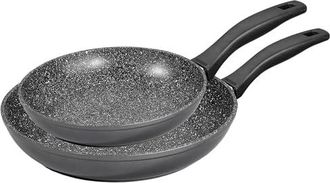 STONELINE Po&ecirc;les, Set de 2, 24/28 cm, Rev&ecirc;tement Antiadh&eacute;sif avec de vraies particules de pierre, compatible &agrave; linduction et au four, gris, cuire sans huile et 