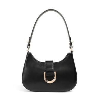 Generic Sac &agrave; bandouli&egrave;re en cuir v&eacute;ritable - Sac &agrave; main en forme de croissant pour femme - Sac &agrave; main r&eacute;tro &agrave; bandouli&egrave;re - Bandouli&egrave;re amovible, Noir, Small