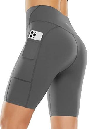 Baleaf Short de sport en &eacute;lasthanne avec poches lat&eacute;rales pour femme Taille haute 20,3 cm, gris, XX-Large