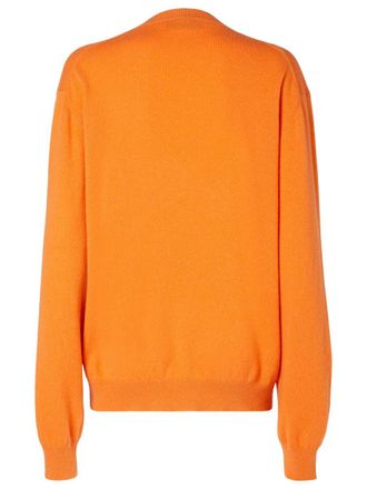 Fendi Womens V-Neck Cashmere Sweater Orange Jumpers